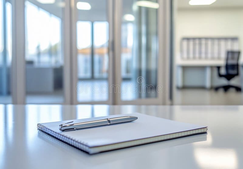 Modern Office Desk, Notepad & Pen, Minimalist High Quality Image Stock ...