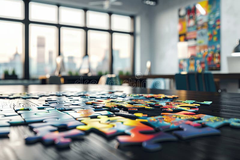 A Modern Office Desk with a Partially Completed Jigsaw Puzzle, Each ...