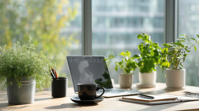 The Bright Indoor Office with Nature Elements Stock Photo - Image of ...