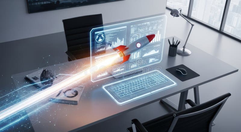 Digital Rocket Launch: Business Startup and Technology Success Concept ...