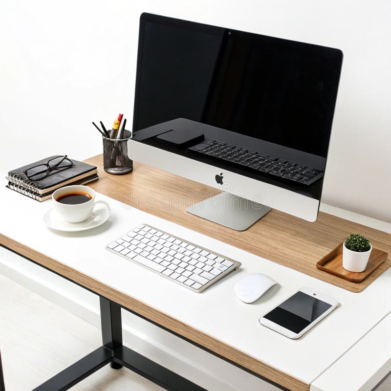 Modern Office Desk Setup with Computer Stock Illustration ...