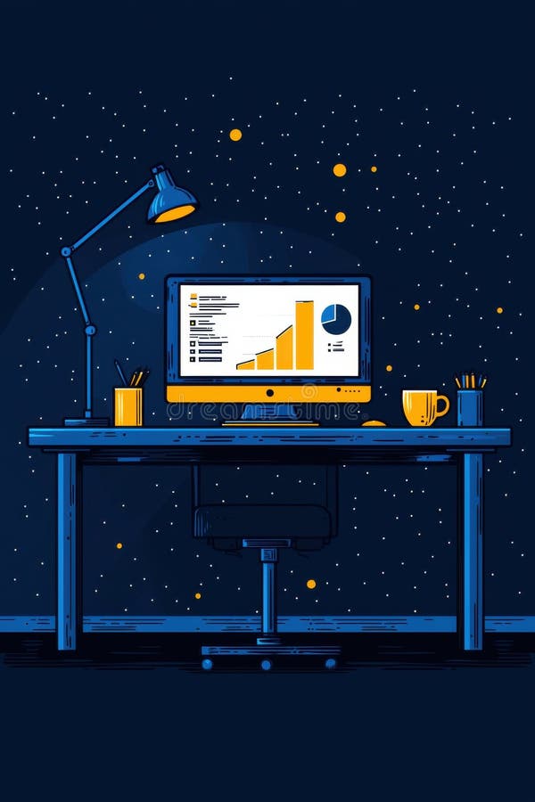 Modern Office Desk Setup Computer Vibrant Background Graphics Stock ...