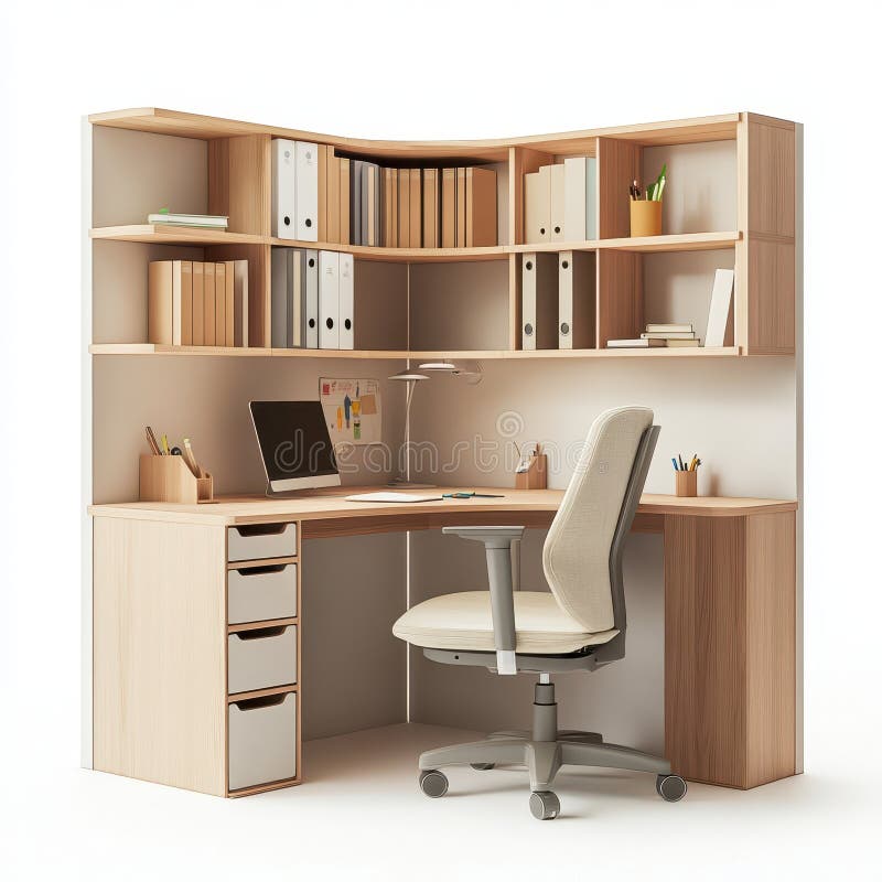 Modern Office Desk Setup with Storage and Workspace for Productivity ...