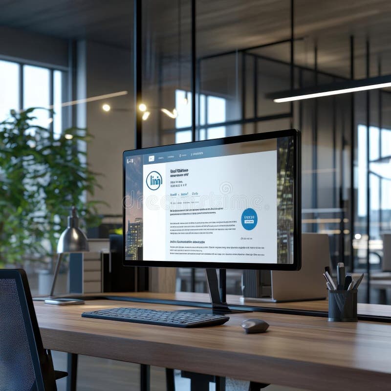 Modern Office with Desktop Computer Displaying Website Stock ...