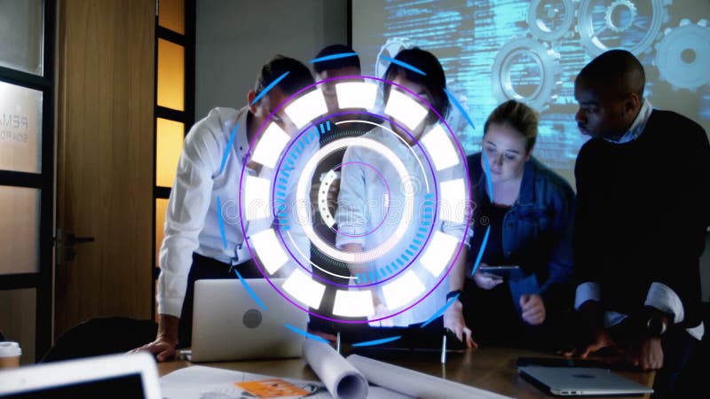 In Modern Office, Diverse Team Collaborating with Futuristic Digital ...