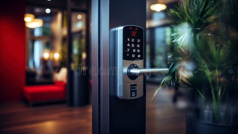Modern Office Door with Digital Keypad Lock. Background with Selective ...