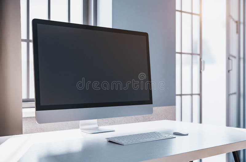 Modern Office and Empty Black Computer Screen Editorial Stock Photo ...