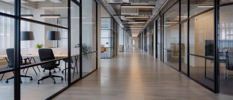 Modern Office, Empty Sleek Modern Office Captured from a Wide Angle ...