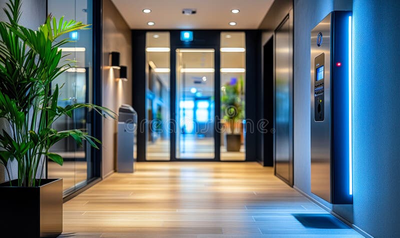 Modern Office Entrance with a Biometric Security Access Control System ...