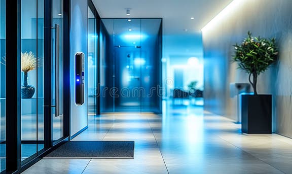 Modern Office Entrance with a Biometric Security Access Control System ...
