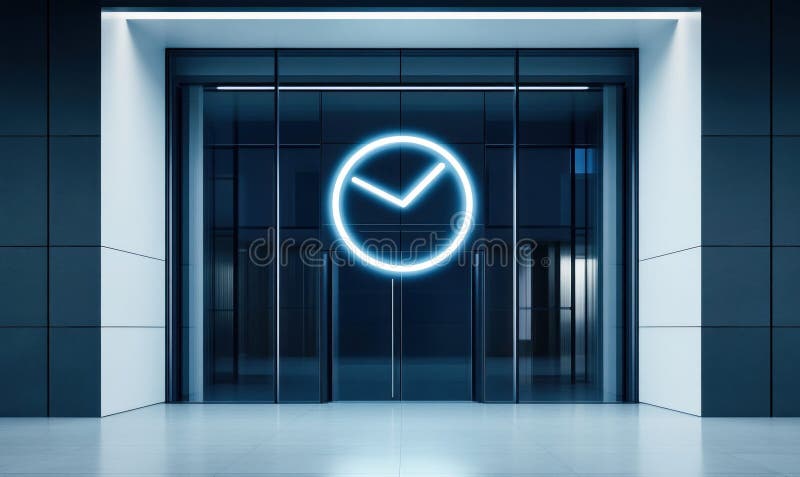 Modern Office Entrance with Large Illuminated Clock Stock Illustration ...