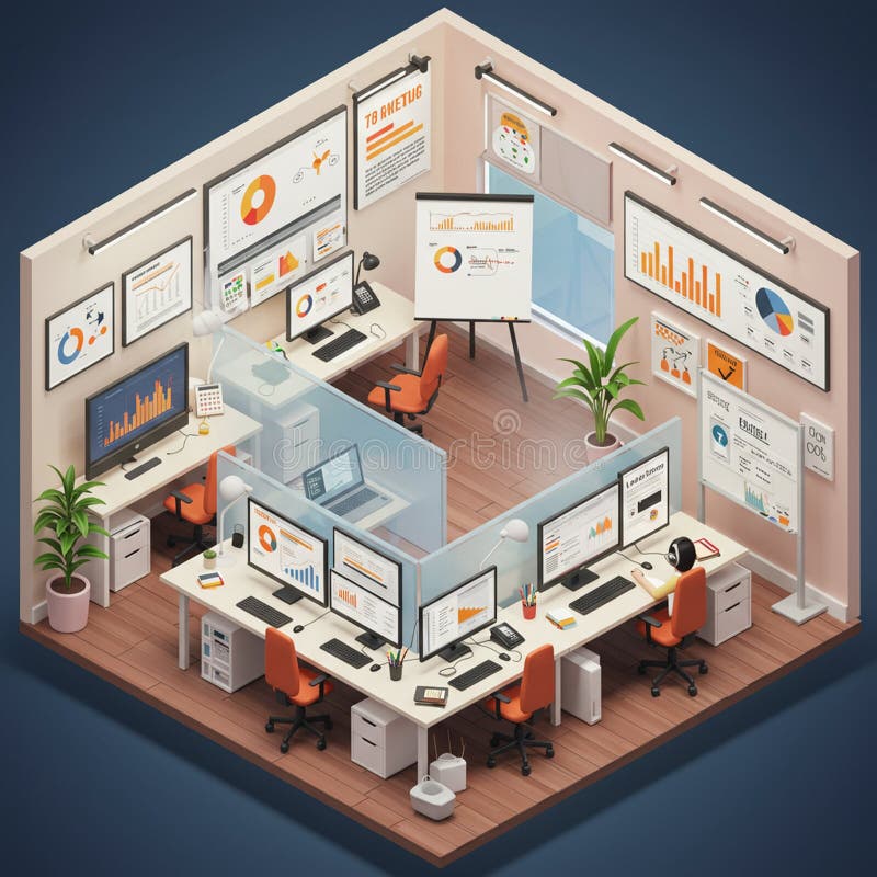 A Modern Office Environment is Depicted with Multiple Workstations ...