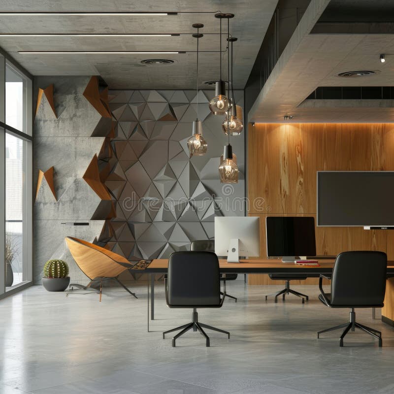 Modern Office Environment Featuring a Geometric Layout Pattern. Stock ...