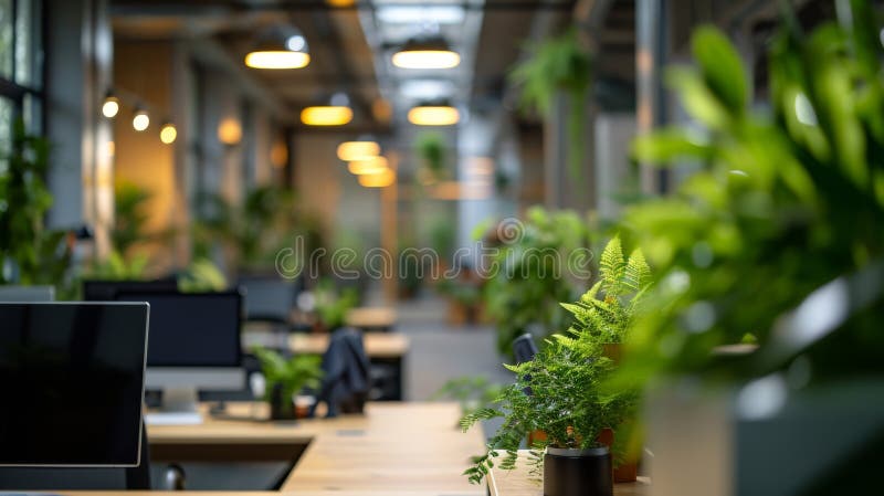 Modern Office Environment with a Focus on Indoor Plants Placed on a ...