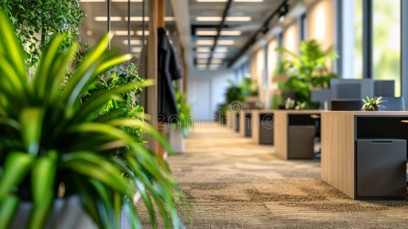 Modern Office Environment with a Focus on Indoor Plants Placed on a ...
