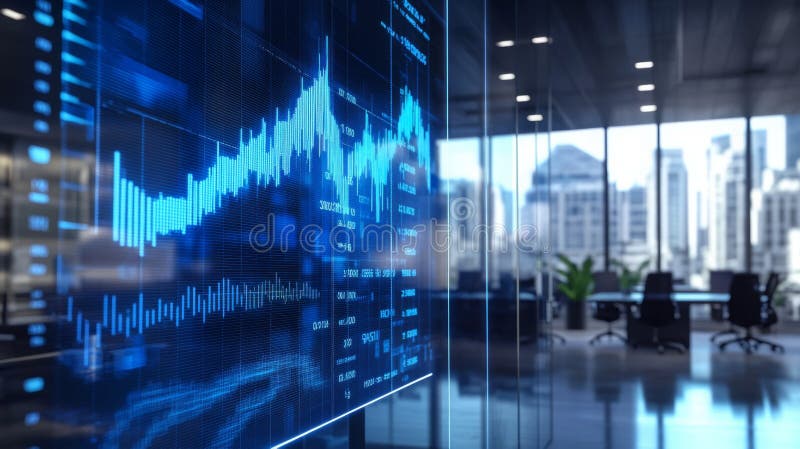 High-tech Office Space with Financial Data Visualization Featuring City ...