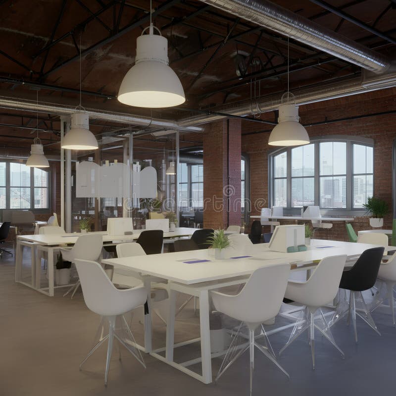Modern Open Office Environments. Startup Workspace Interiors. Minimal ...