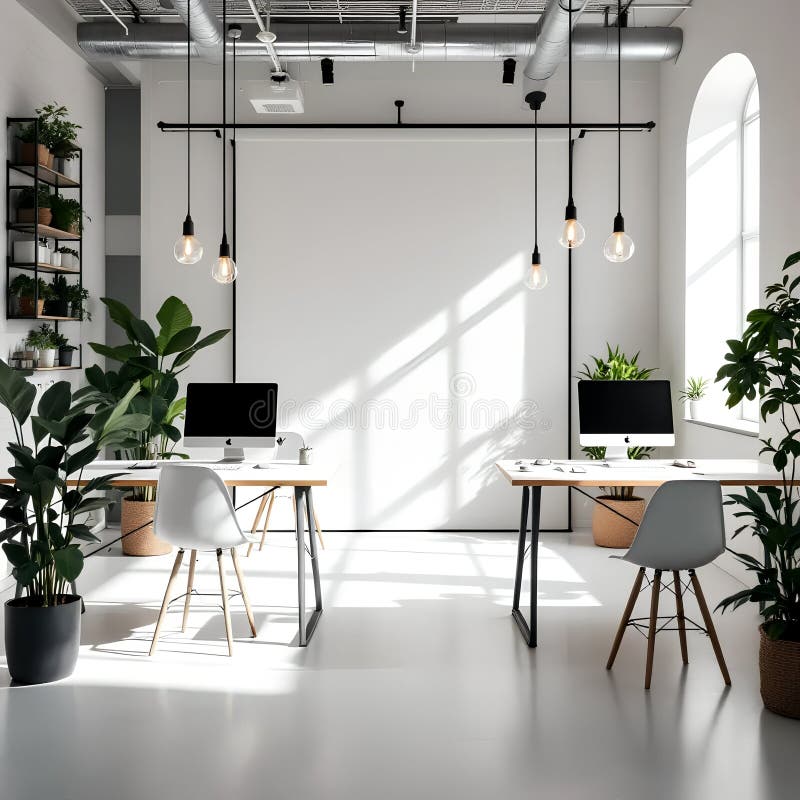 Modern Open Office Environments. Startup Workspace Interiors. Minimal ...