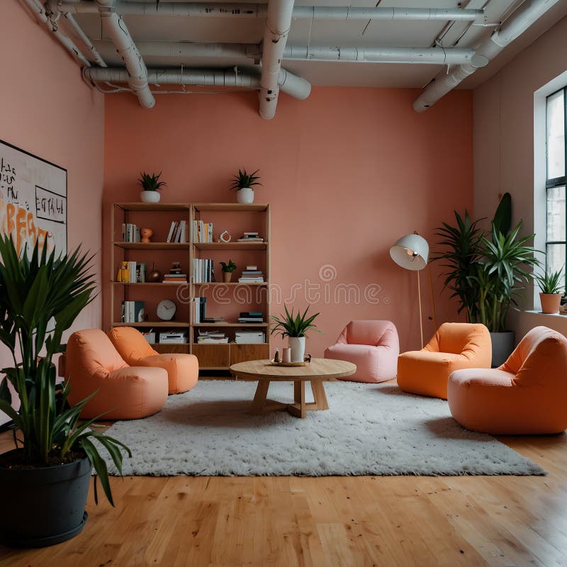 Modern Open Office Environments. Startup Workspace Interiors. Minimal ...