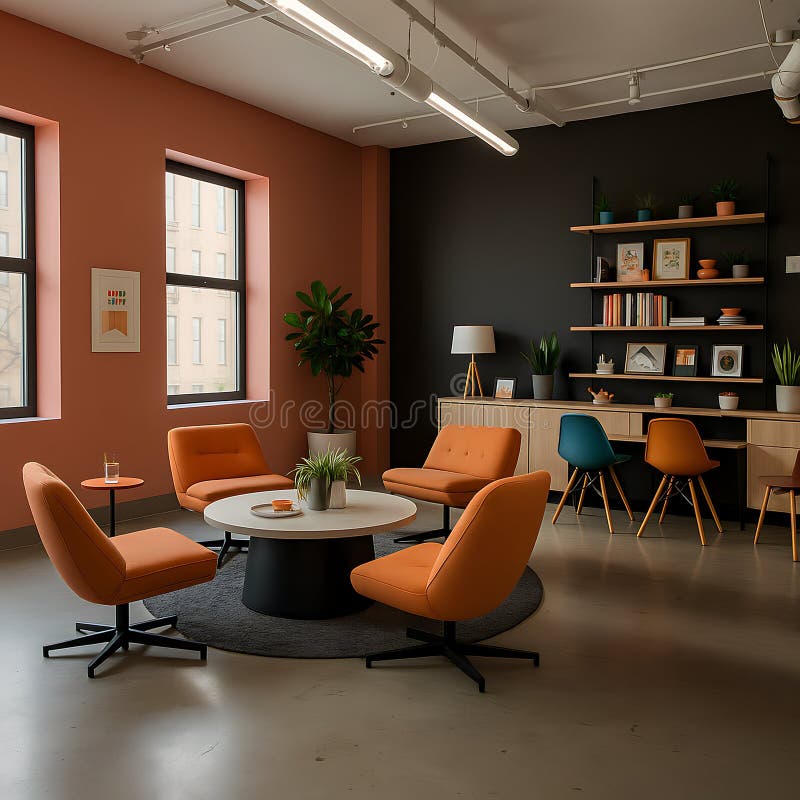 Modern Open Office Environments. Startup Workspace Interiors. Minimal ...