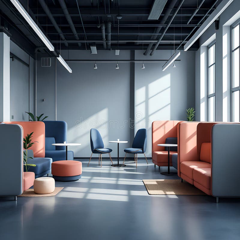 Modern Open Office Environments. Startup Workspace Interiors. Minimal ...