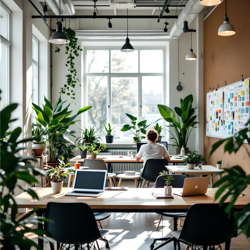 Modern Open Office Environments. Startup Workspace Interiors. Minimal ...