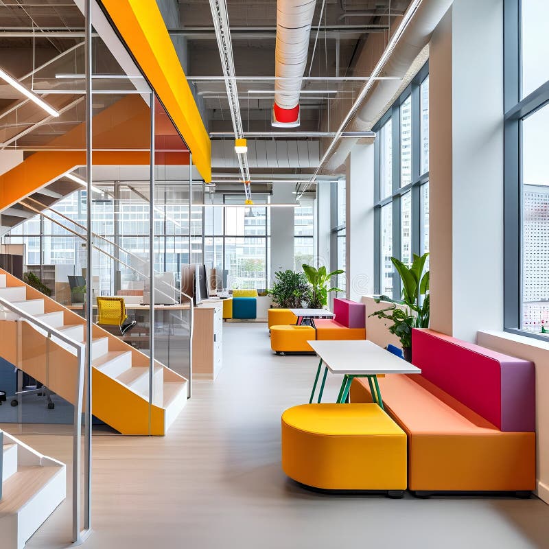 Modern Open Office Environments. Startup Workspace Interiors. Minimal ...