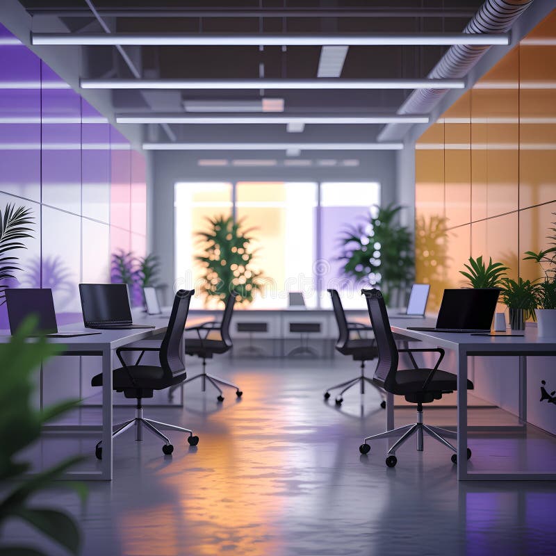 Modern Open Office Environments. Startup Workspace Interiors. Minimal ...