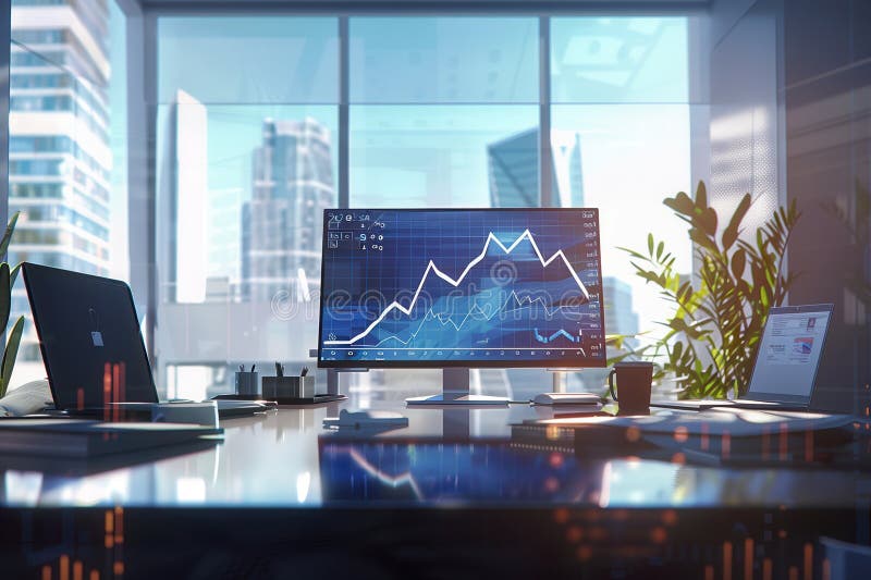 A Modern Office Features Large Windows Offering a View of the City and ...