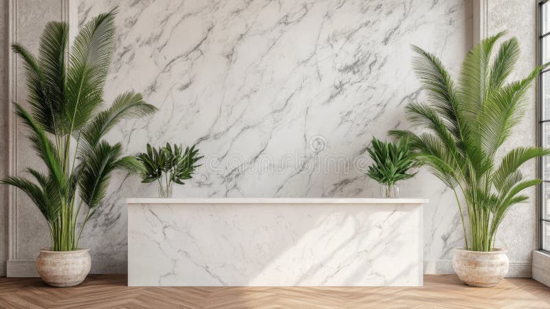 The Modern Office Features a Sleek Reception Desk, a Herringbone Floor ...