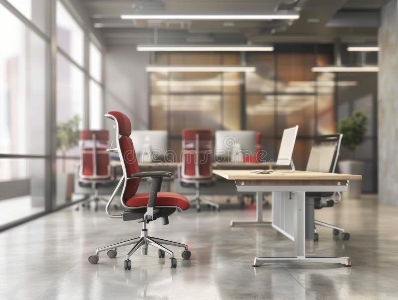 Modern Office with Ergonomic Red Chairs Stock Image - Image of modern ...
