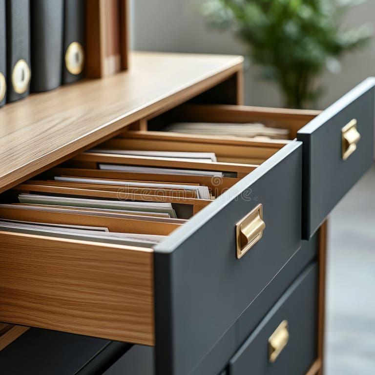 Modern Office File Cabinet with Open Drawers and Folders. Stock Photo ...