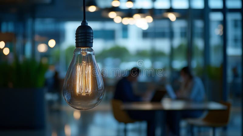 The Modern Office, Filled with Greenery and Focused Workers, is Lit by ...