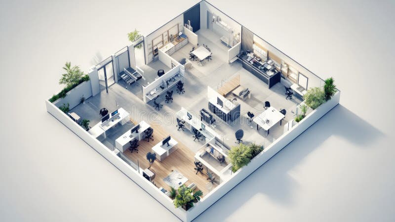 Modern Office Floor Plan in Isometric View Stock Illustration ...