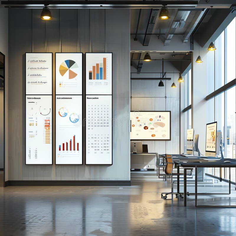 Modern Office with Graphs and Data Displays Stock Image - Image of ...