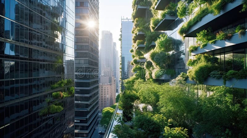 Modern Office Green Building. Panoramic View Stock Illustration ...