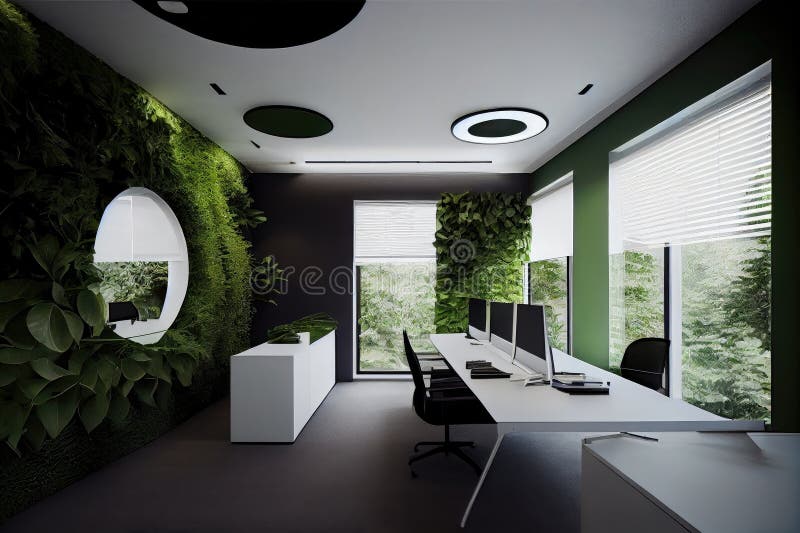 Modern Office with Greenery on Every Surface, Including the Walls and ...
