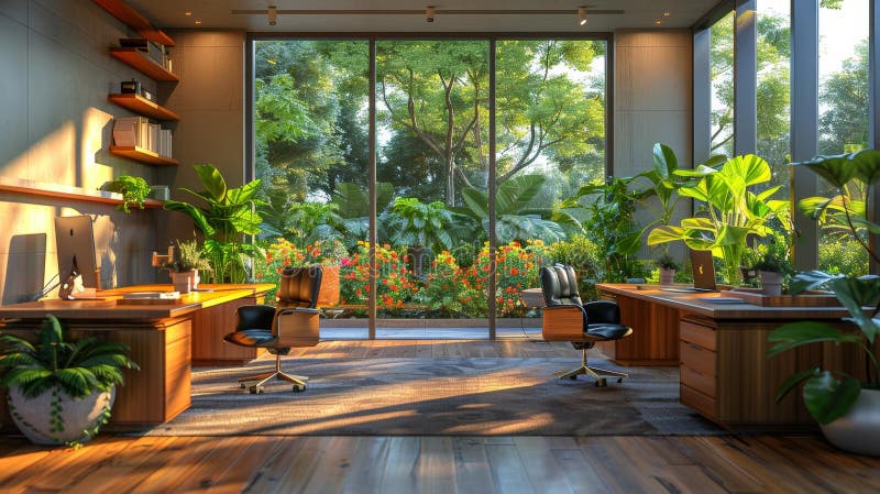 Modern Office with Greenery - Generative Ai Stock Illustration ...