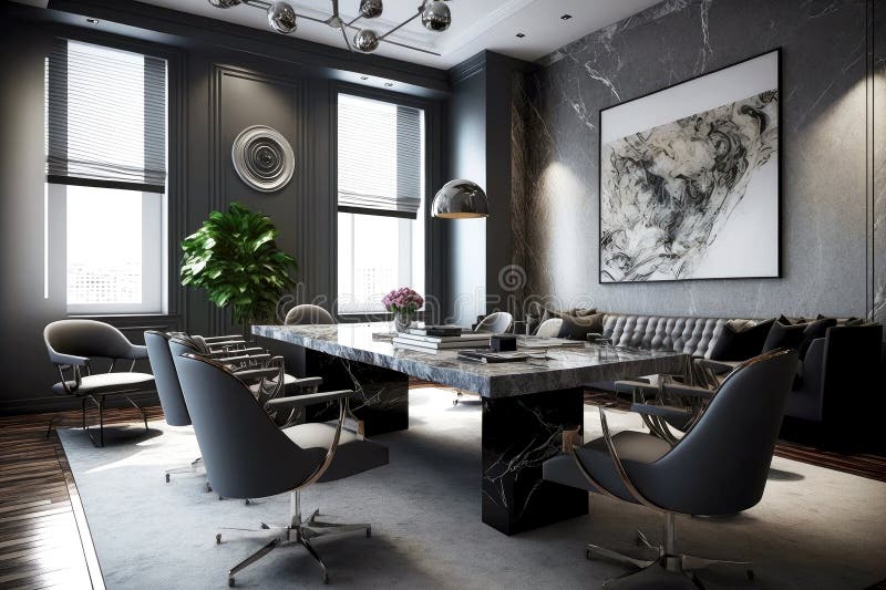Modern Office in Grey Tones with Marble Conference Table Stock ...