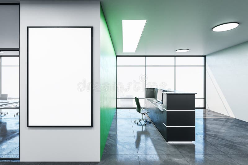 Modern Office Hall with Blank Banner on Wall Stock Illustration ...