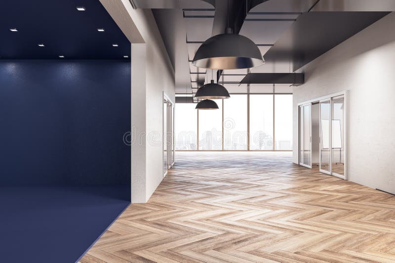 Modern Office Hall in Blue Interior Stock Illustration - Illustration ...