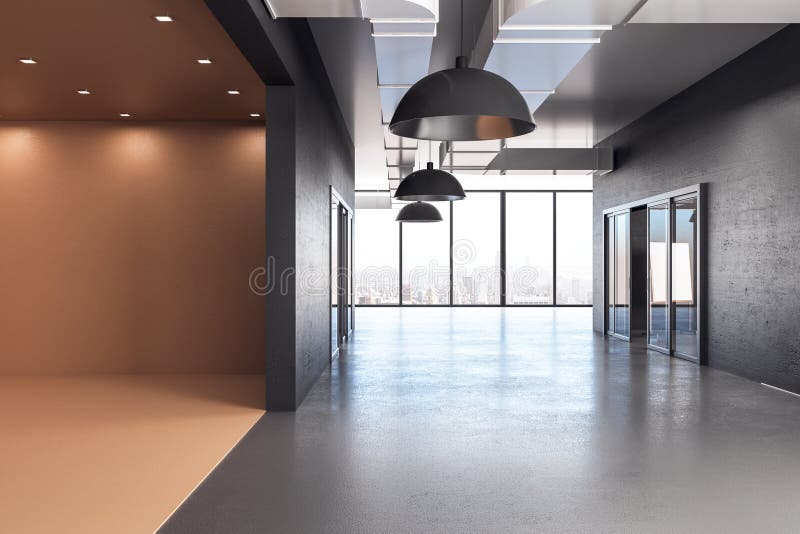 Modern Office Hall in Yellow Interior Stock Illustration - Illustration ...