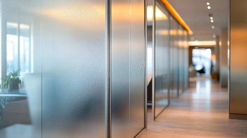 Modern Office Hallway with Frosted Glass Partitions Stock Illustration ...