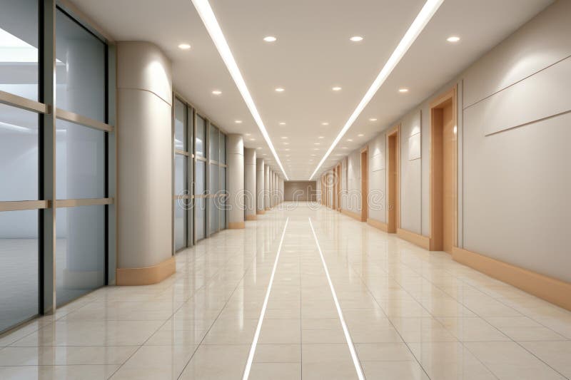 Modern Office Hallway Interior with Bright Lighting Stock Illustration ...