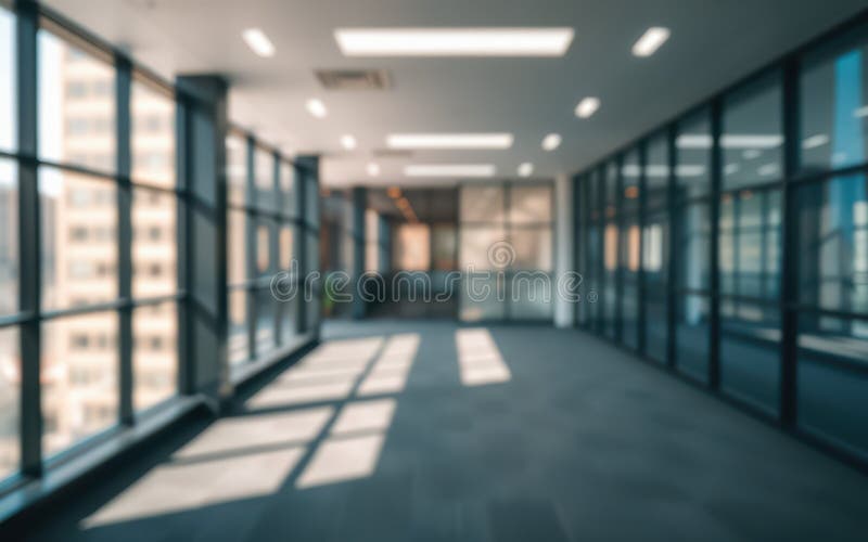 Modern Office Hallway with Large Windows and Natural Light during ...
