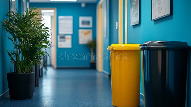 "Modern Office Hallway with Recycling Bins Stock Illustration ...