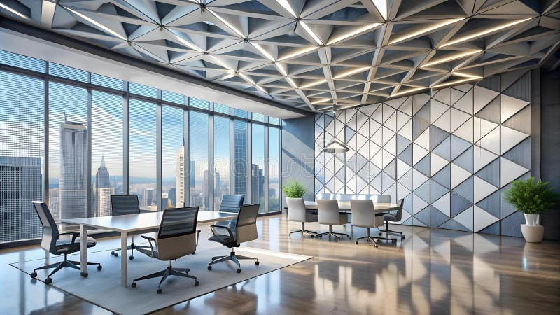 Modern Office with High Ceilings: Abstract Geometric Patterns ...