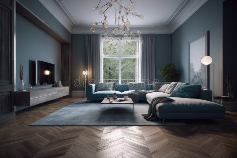 Modern Office in High-tech Style, with Beautiful Evening Light, Large ...