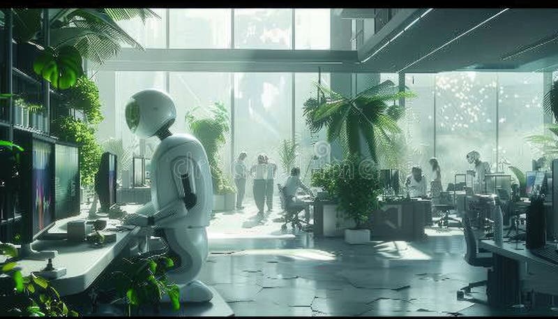 Modern Office with Humans and AI Working Side by Side AIG60 Stock Photo ...