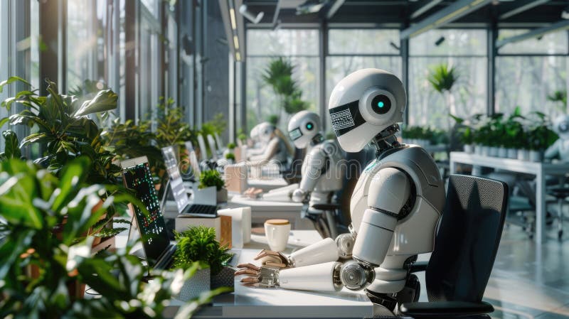 Modern Office with Humans and AI Working Side by Side AIG60 Stock Photo ...